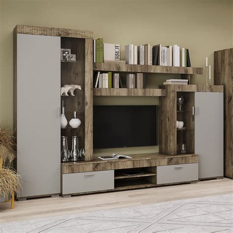 Купити Сучасна красива ТВ стінка гірка 290 см під телевізор з вітринами у вітальню зал Марк