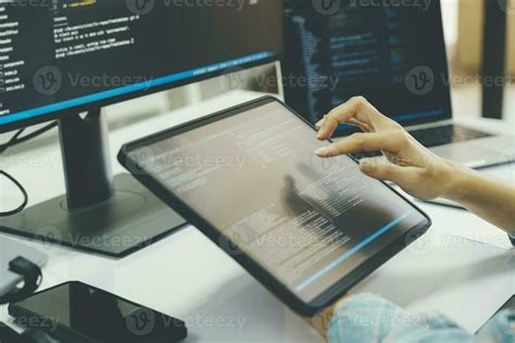 close up programmer is coding and programming software 23853225 stock