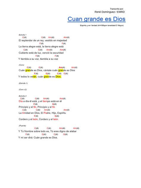 Letra De Cuán Grande Es Dios Pdf