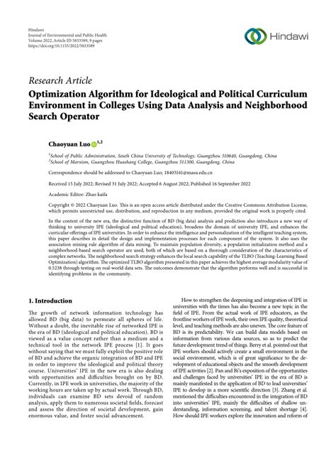 Pdf Optimization Algorithm For Ideological And Political Curriculum