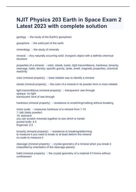 Njit Physics 203 Earth In Space Exam 2 Latest 2023 With Complete Solution Njit Physics Stuvia Us