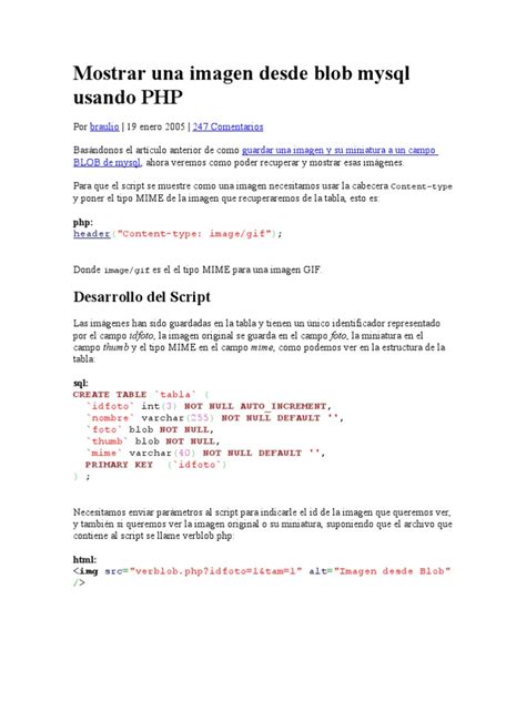 Mostrar Una Imagen Desde Blob Mysql Usando Php Pdf Php Script Java