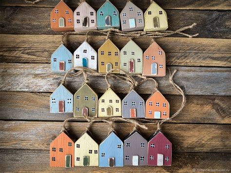 Домики на ёлку мятный оливковый коричневый старый в интернет магазине на Ярмарке Мастеров