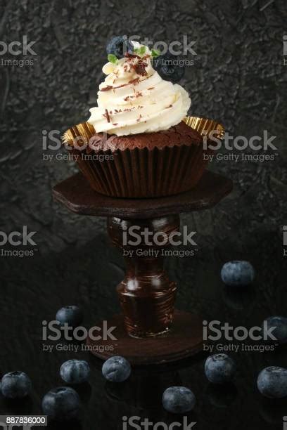 초콜릿 크림 치즈 블루베리 초콜릿 칩과 민트 컵 케 잌은 선반에 장미와 나뭇잎 0명에 대한 스톡 사진 및 기타 이미지 0명 공휴일 녹색 Istock