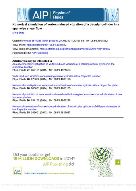 Pdf Numerical Simulation Of Vortex Induced Vibration Of A Circular
