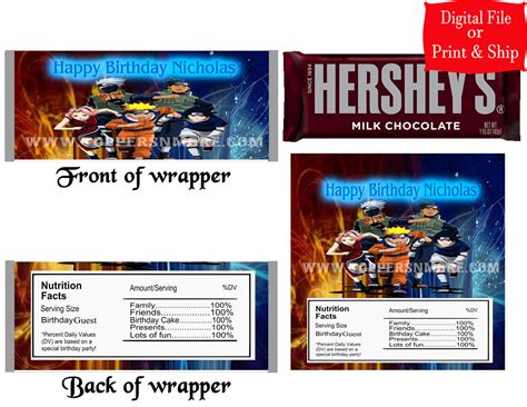 12 Personalized Naturo Candy Hershey Bar Wrappers Party Favors W Silve