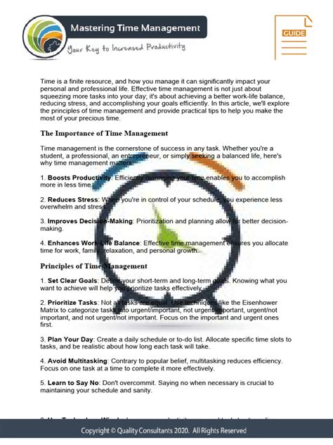 Mastering Time Management Pdf Time Management Professional Skills