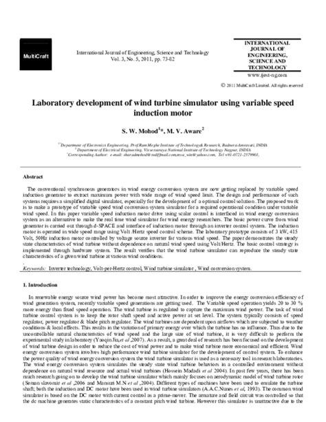 Pdf Laboratory Development Of Wind Turbine Simulator Using Variable Speed Induction Motor