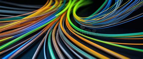 Colorful Fiber Optic Cables With Bright Light Effects On Black