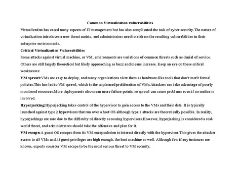 Common Virtualization Vulnerabilities Common Virtualization Vulnerabilities Virtualization Has