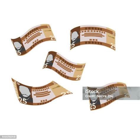 남 수단 파운드 벡터 일러스트 레이 션입니다 남수단 머니 세트 번들 지폐 떨어지는 날아가는 돈 25 Db 플랫 스타일 흰색