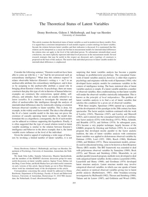 pdf the theoretical status of latent variables