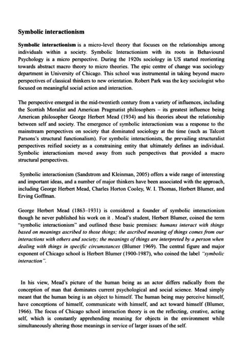 Symbolic Interactionism Symbolic Interactionism Symbolic Interactionism Is A Micro Level