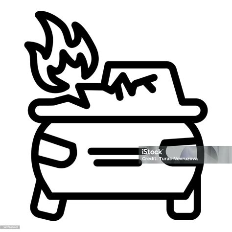 불타는 자동차 라인 아이콘입니다 깨진 창문과 불꽃 기호가 있는 불 속의 자동차 흰색 배경에 윤곽선 스타일 픽토그램 도로 사고 표지판 모바일 개념 웹 디자인 벡터 그래픽 검은