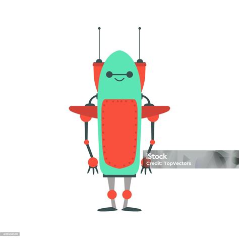 두 개의 안테나와 빨간색과 녹색 친화적 인 안드로이드 로봇 과학에 대한 스톡 벡터 아트 및 기타 이미지 과학 관사 기계 부분 Istock