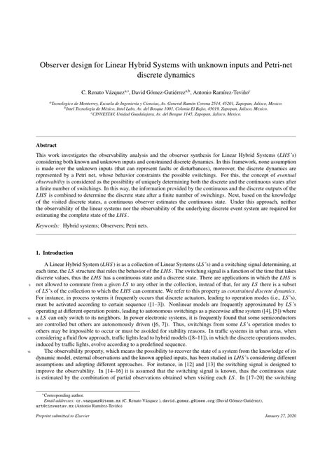 Pdf Observer Design For Linear Hybrid Systems With Unknown Inputs And