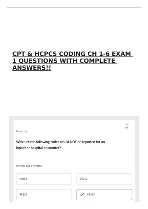 Cpt And Hcpcs Coding Ch 1 6 Exam 1 Questions With Complete Answers