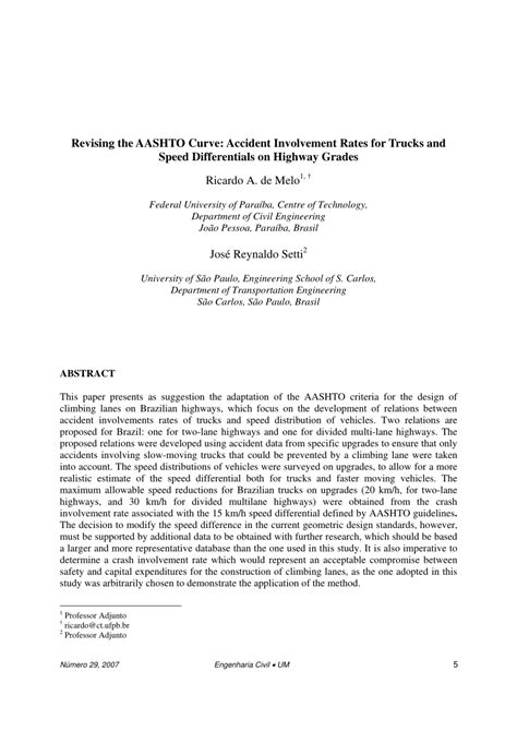 Pdf Revising The Aashto Curve Accident Involvement Rates For Trucks And Speed Differentials