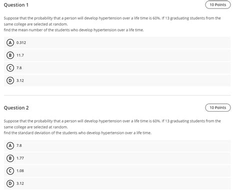 Solved Question 1 10 Points Suppose That The Probability Chegg Com