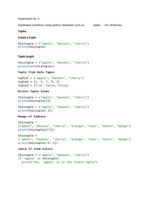 exercise no 3 tuples list dictonaries pdf