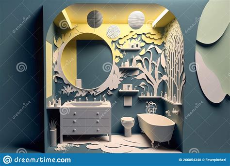 Cut Paper Craft Bathroom Interiors Generative Ai Stock Illustration
