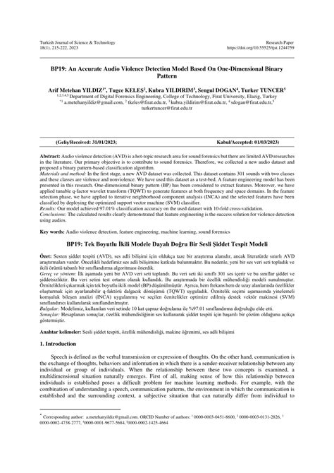 Pdf An Accurate Audio Violence Detection Model Based On One Dimensional Binary Pattern Tek