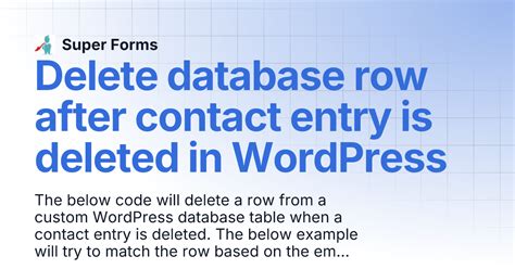 Delete Database Row After Contact Entry Is Deleted In Wordpress Super Forms