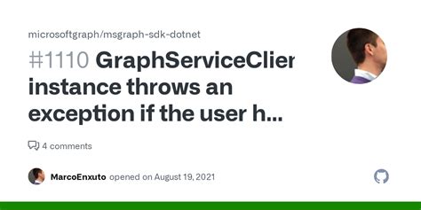 graphserviceclient instance throws an exception if the user has no