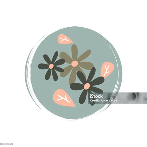현대 보헤미안 스타일의 데이지 플라워가 있는 귀여운 로고 또는 아이콘 벡터 브러쉬 텍스처가 있는 원그림 소셜 미디어 스토리 및