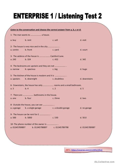 Listening Test Two English Esl Worksheets Pdf And Doc
