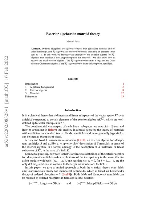 pdf exterior algebras in matroid theory