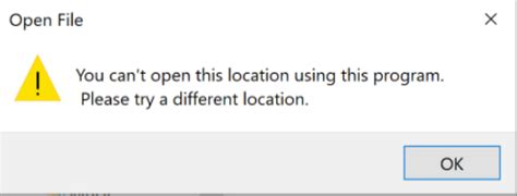 You Can T Open This Location Using This Program Message When Setting Data Shortcuts Folder In