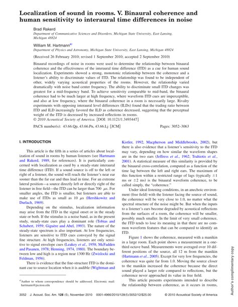PDF Localization Of Sound In Rooms V Binaural Coherence And Human Sensitivity To Interaural