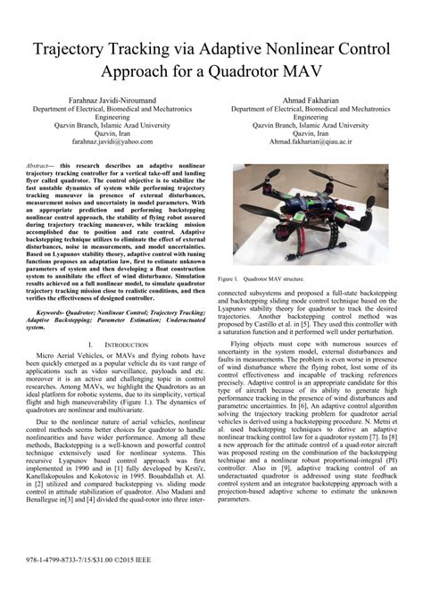 Pdf Trajectory Tracking Via Adaptive Nonlinear Control Approach For A