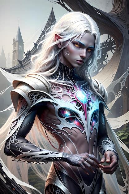 Premium Ai Image Futuristic Drow Dark Elf With Glowing Eyes