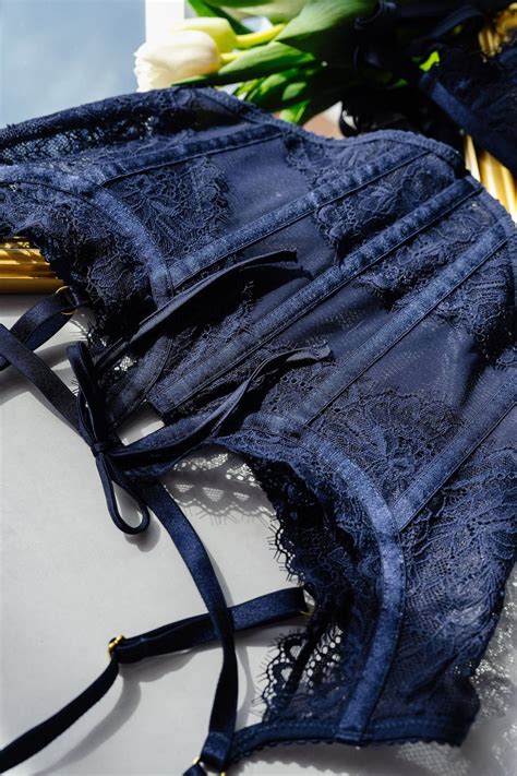 Lacy Underwire Cupless Corset Navy Mentionables