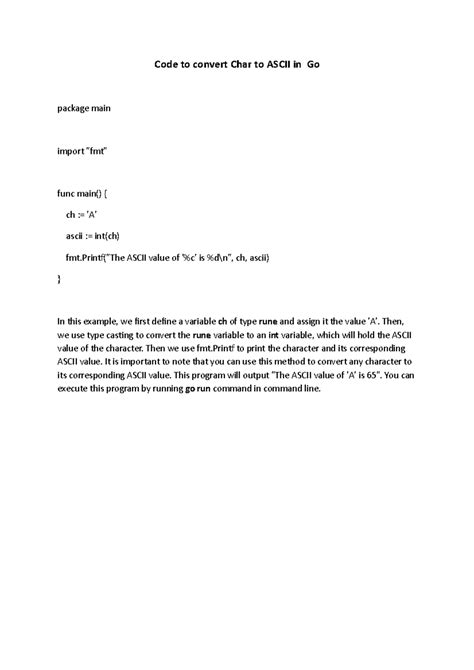 Code To Convert Char To Ascii In Go Code To Convert Char To Ascii In Go Package Main Import