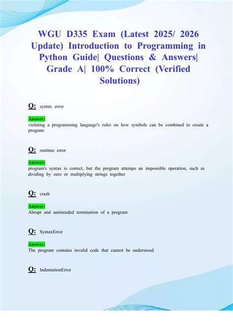 Wgu D335 Exam Latest 2025 2026 Update Introduction To Programming In Python Guide Questions