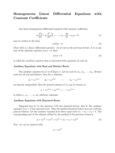21 Homogeneous Linear Differential Equations With Constant Coefficients