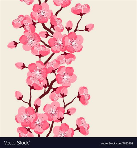 Japanese Sakura Seamless Pattern With Stylized Vector Image