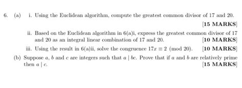 Solved A I Using The Euclidean Algorithm Compute The Chegg