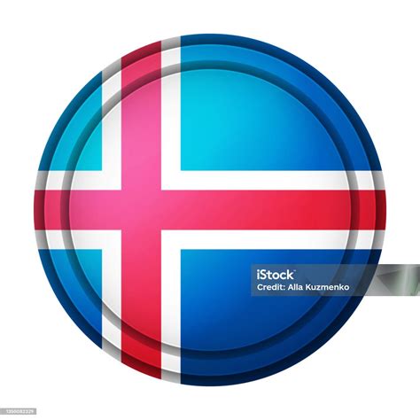 아이슬란드 국기가 있는 유리 빛 공 둥근 구 템플릿 아이콘 아이슬란드 국립 상징 흰색 배경에 강조 표시된 광택 사실적 공 3d 추상 벡터 일러스트레이션 큰 거품 3차원