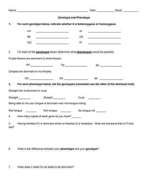 Genotype Vs Phenotype Name Date