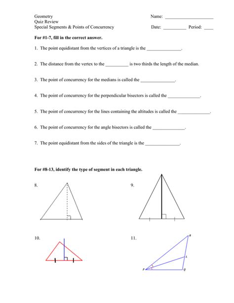 Geometry Quiz Review Special Segments And Concurrency