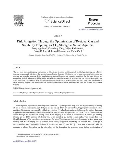 Pdf Risk Mitigation Through The Optimization Of Residual Gas And Solubility Trapping For Co2