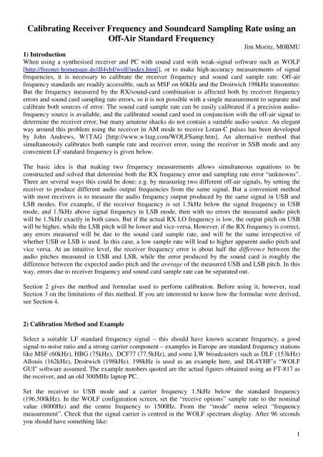 Calibrating Receiver Frequency And Soundcard Sampling G4jnt