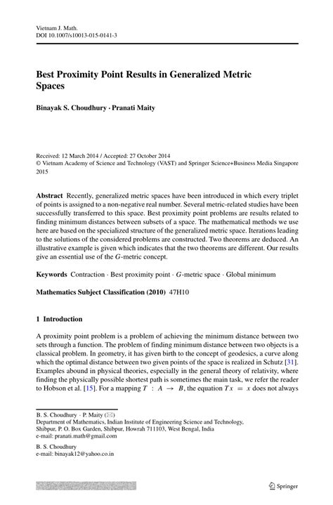 Pdf Best Proximity Point Results In Generalized Metric Spaces