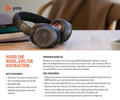 Plantronics Poly Voyager B8200 Uc Headset Black Bluetooth 4 Mics