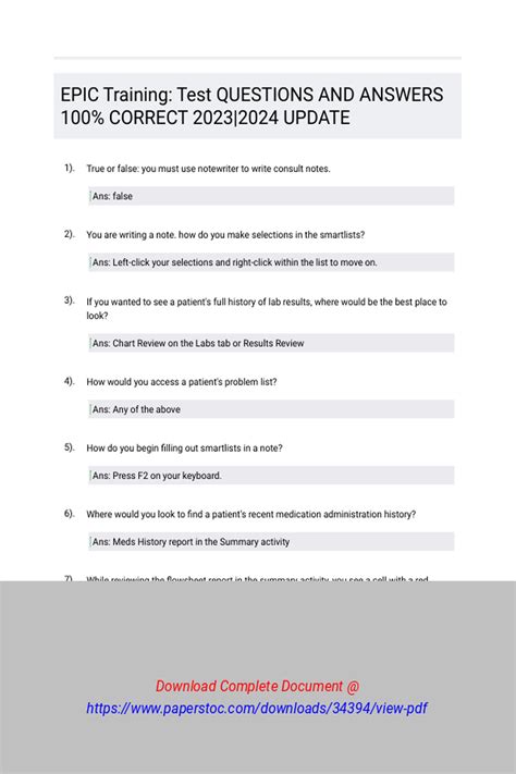 Epic Training Test Questions And Answers 100 Correct 20232024 Update In 2024