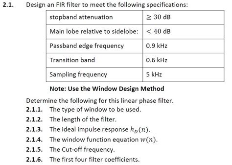 Solved Design An FIR Filter To Meet The Following Chegg